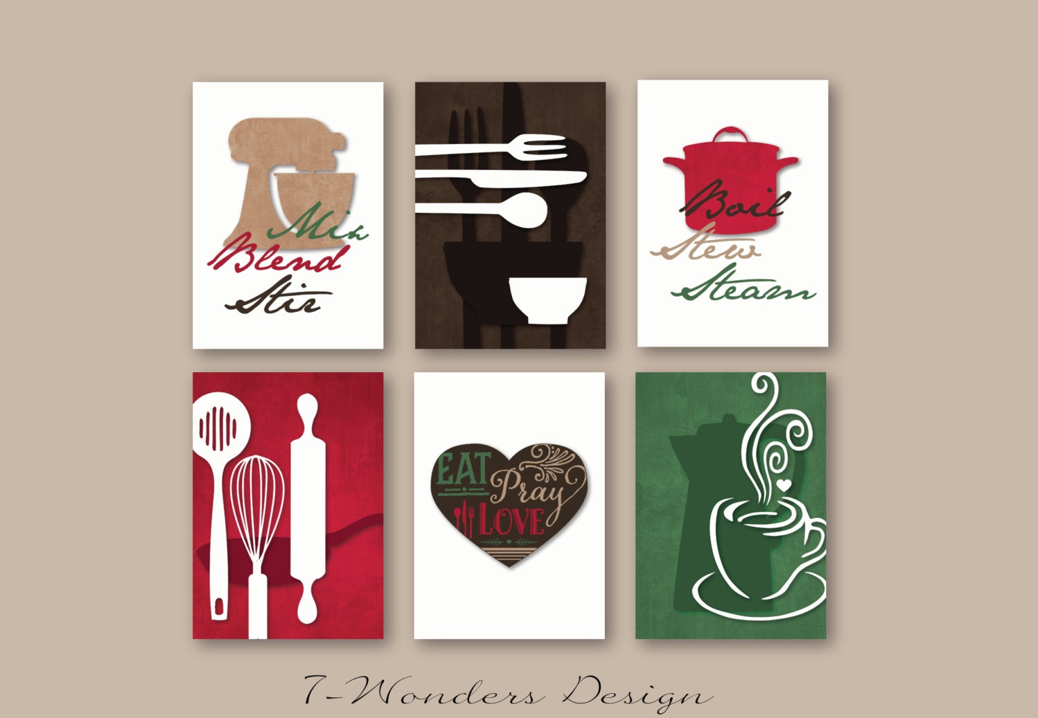 Modern Kitchen Art Print Set Utensil Appliance Silhouettes | Etsy