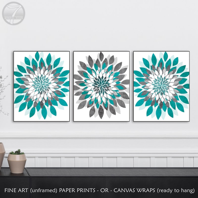 Turquoise Gray Art - Etsy