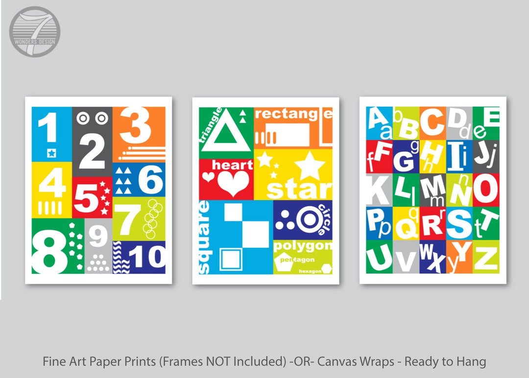 Boys Children's Kids Alphabet, ABC, Number, Shapes Learning Wall Art ...