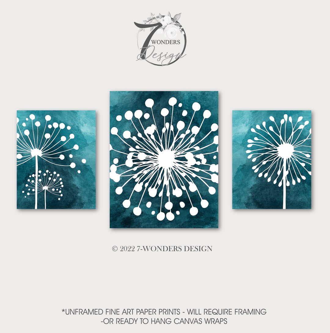 Teal Watercolor Abstract Dandelion Art Prints Modern Flower Decor ...