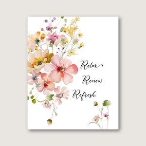 Relax Renew Refresh Bathroom Spa Art Prints Farmhouse Garden Watercolor ...