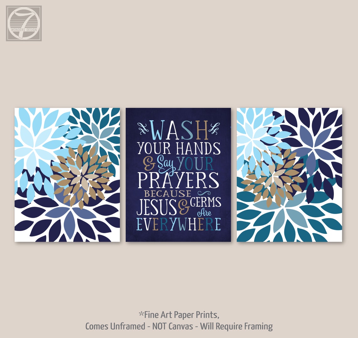 Kids Bathroom Artwork Wash Your Hands Jesus Germs Say Your | Etsy