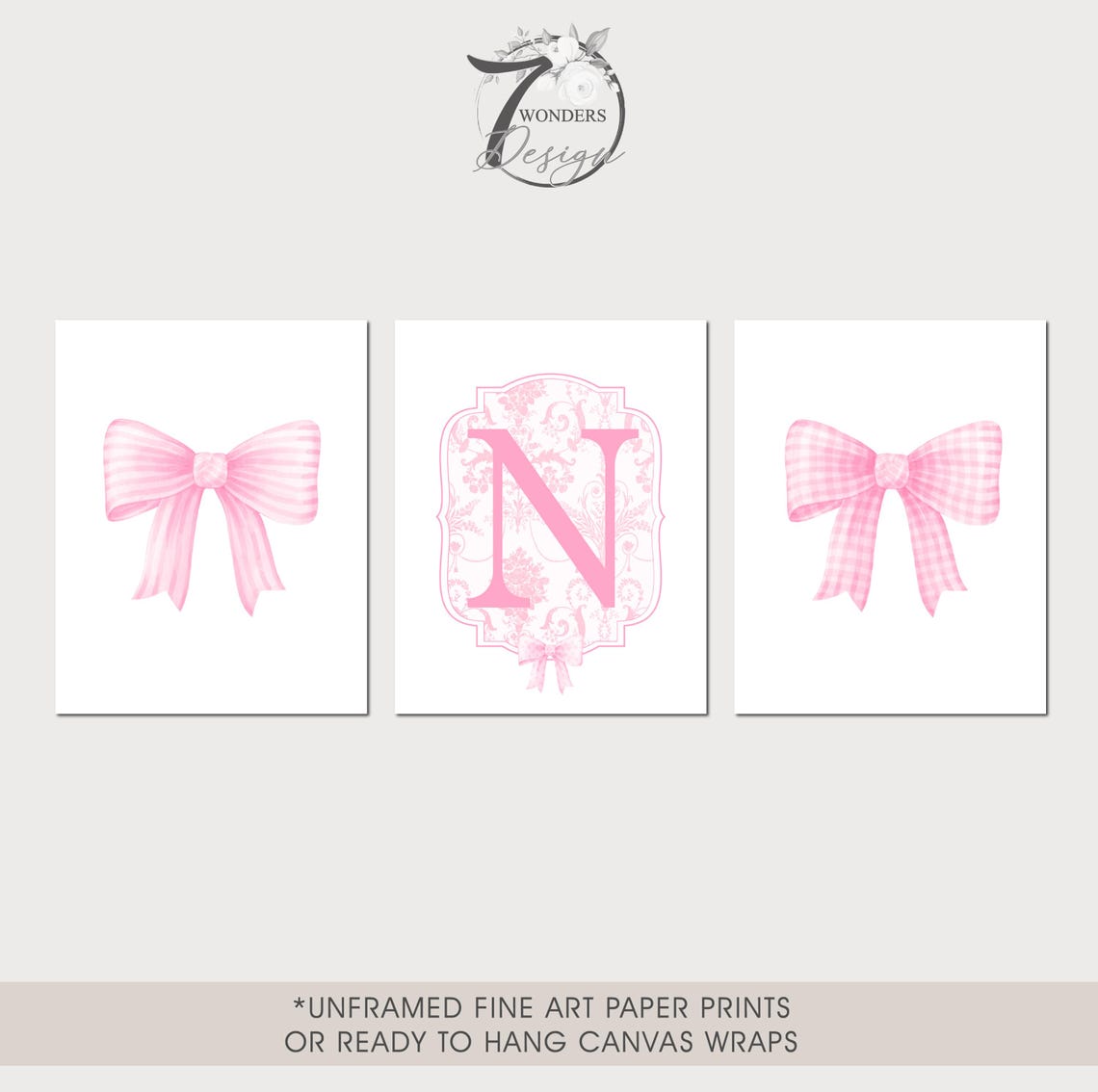 Pink Bow Prints, Girls Pink Coquette Bows, Pink Nursery Bow Wall Art ...