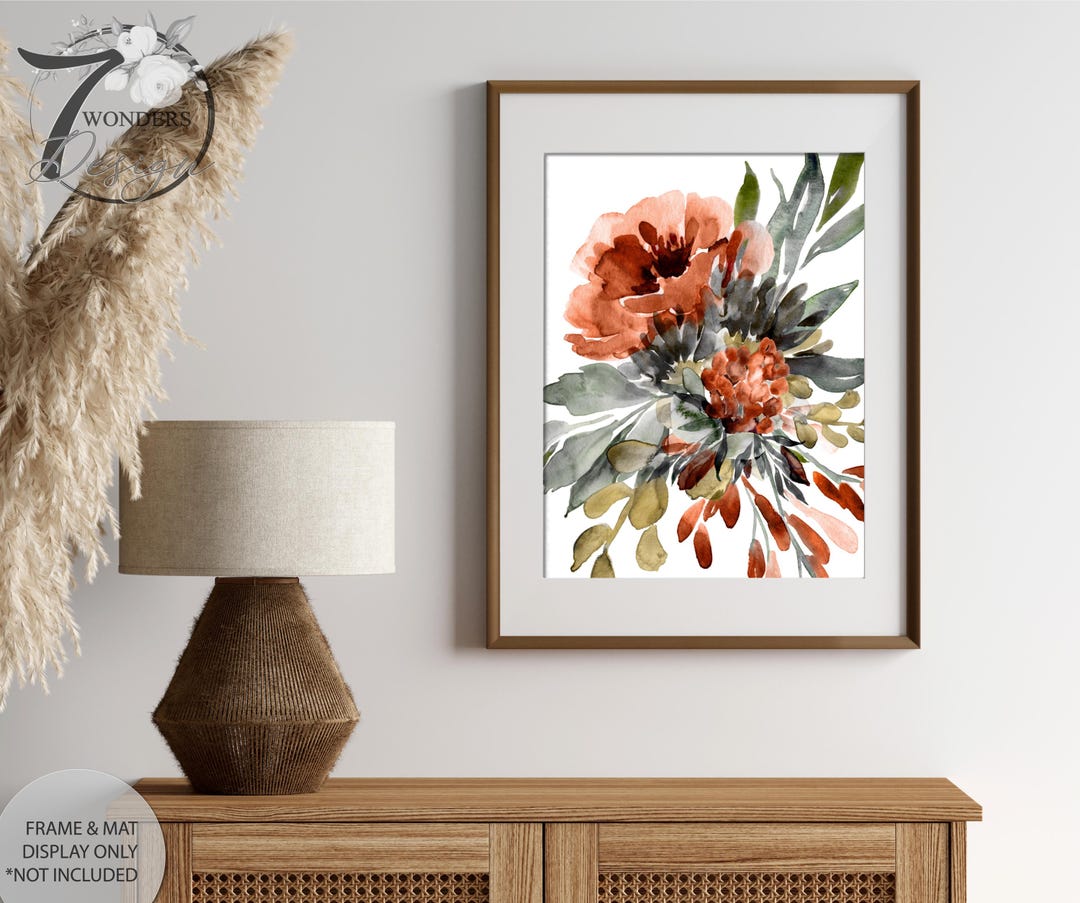 Fall Autumn Watercolor Flowers Fine Art Print, Seasonal Farmhouse ...