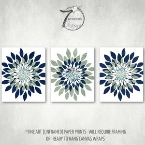 Flower Bursts Fine Art Print Dark Seafoam Navy Blue Green Artwork ...