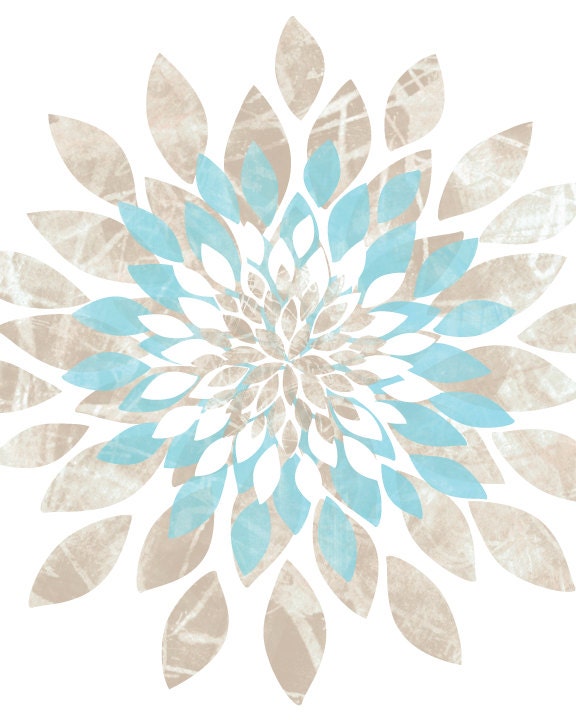 Modern Flower Bursts Ocean Beach Colors Fine Art Print Aqua | Etsy