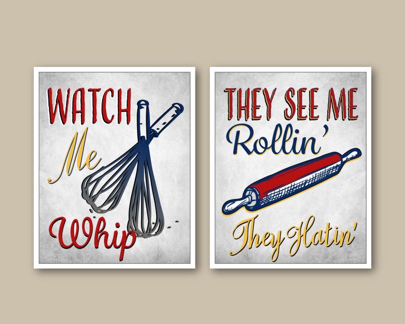 Funny Rustic Kitchen Art Quotes Set of 4 Bakers Gonna Bake | Etsy