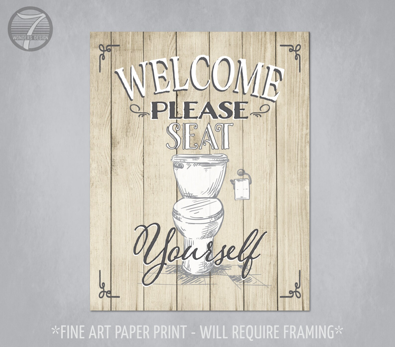 Rustic Funny Bathroom Art Print Welcome Please Seat Yourself - Etsy