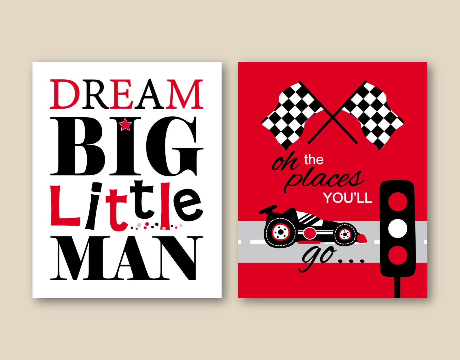 Boys Dream Big Alphabet Race Car Theme Wall Art Personalized | Etsy