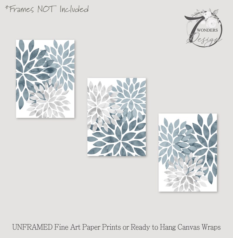 Blue Gray Flower Bursts Fine Art Prints Dahlia Floral Mute Blue Grey ...