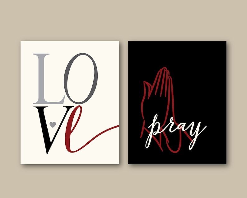 Modern Kitchen Wall Art - Eat Drink Pray Love, Praying Hands, Christian ...
