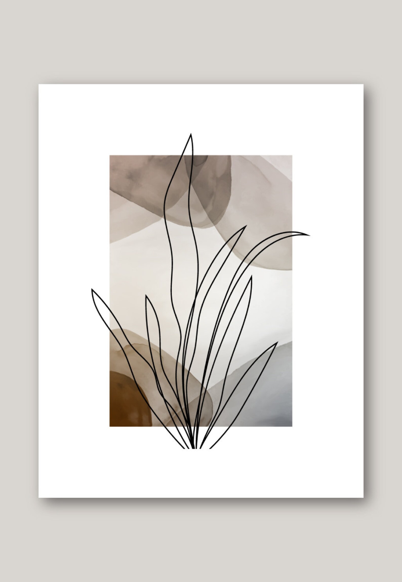 Watercolor Flower Line Art Prints Floral Neutral Botanical Gray Beige ...