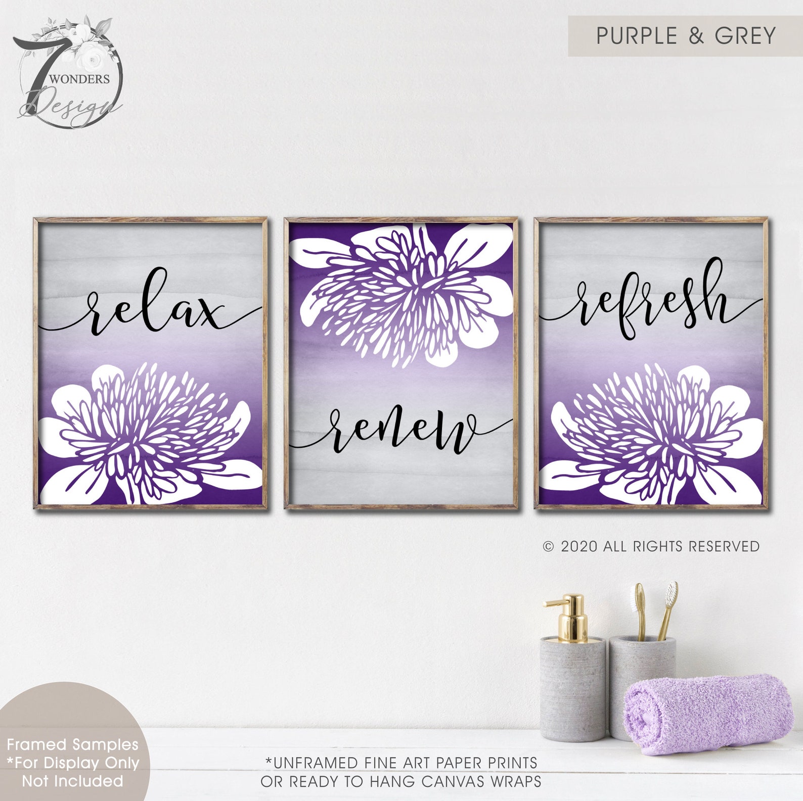 Bathroom Wall Art Relax Renew Refresh Abstract Floral Art | Etsy