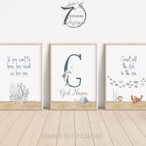 Girls Ocean Beach Nautical Wall Art Prints, Personalized Name Love You ...