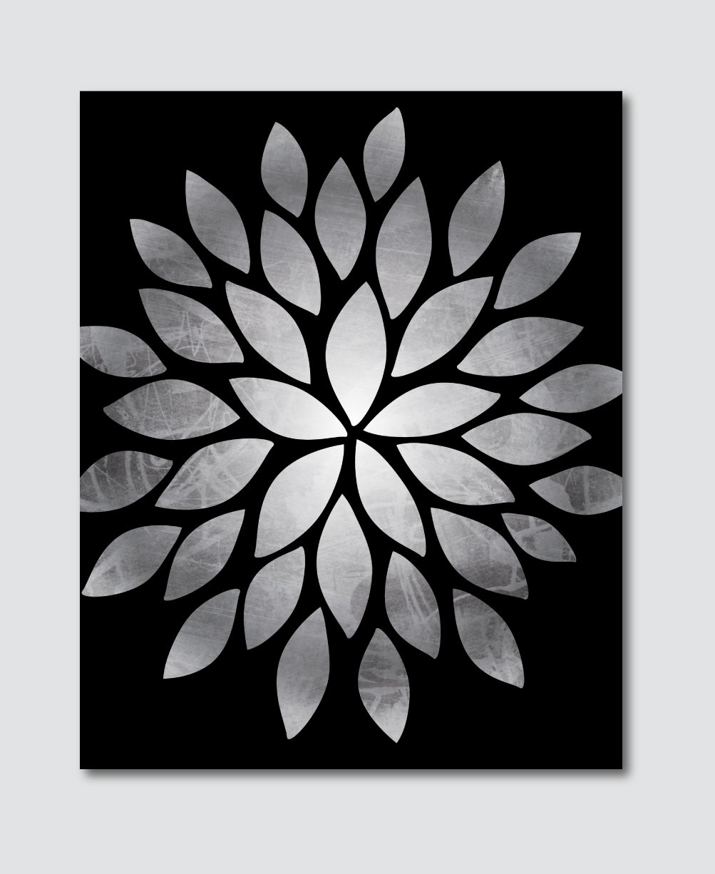 Modern Flower Burst Distressed Art Prints Fine Art Black Gray | Etsy