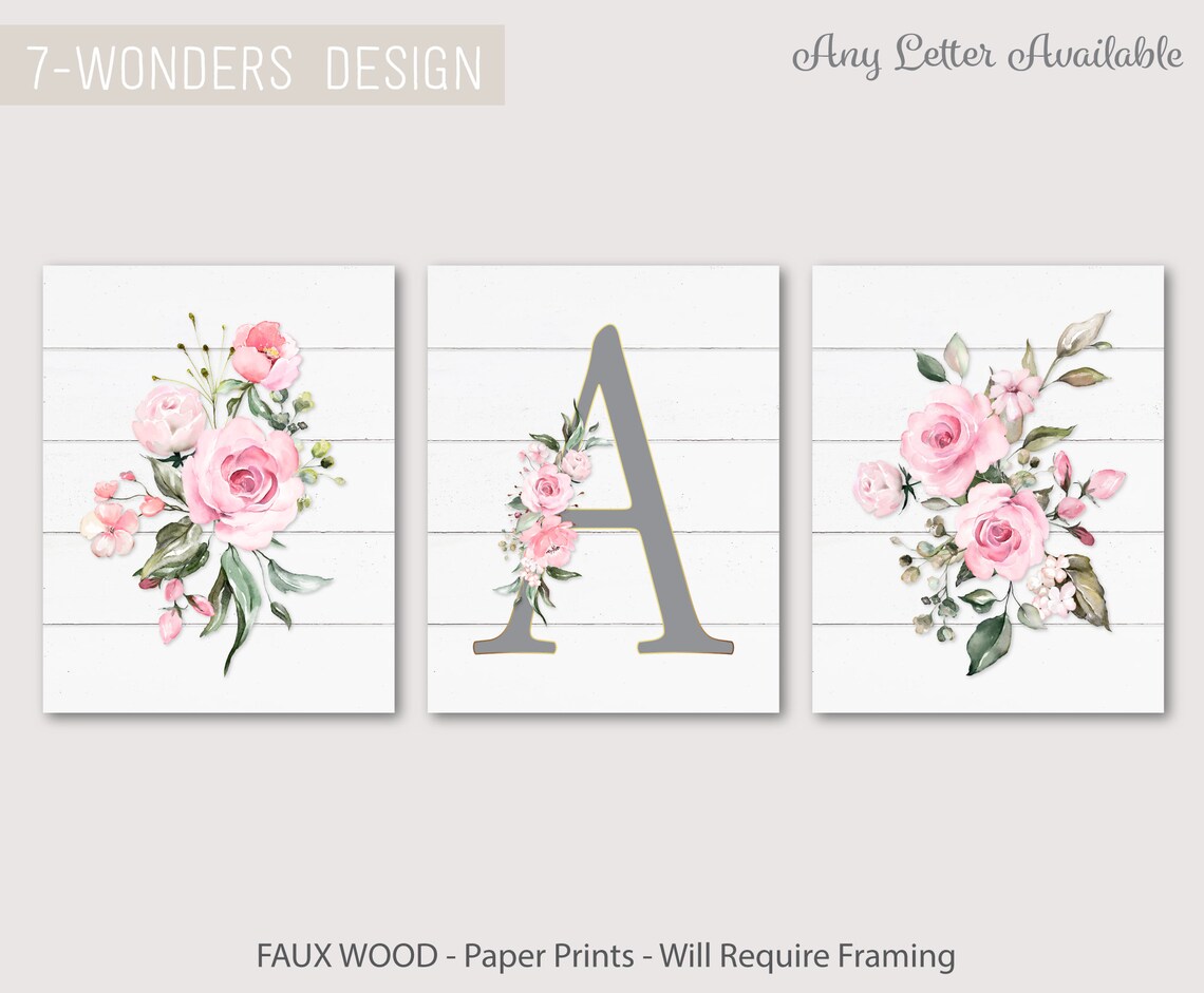 Girls Farmhouse Watercolor Floral Personalized Wall Art Faux | Etsy