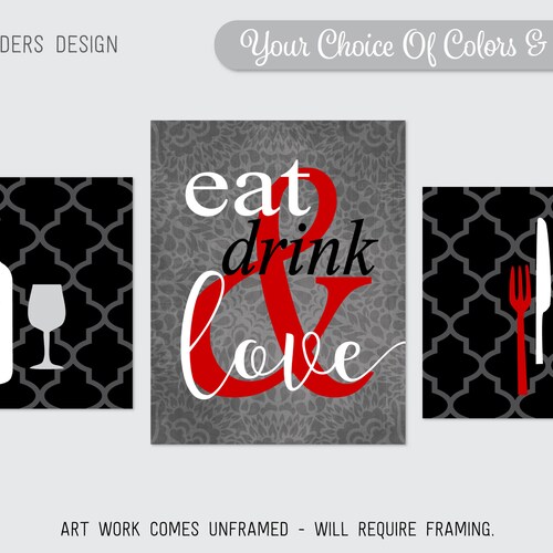 Kitchen Wall Art Print Set Eat Drink Love Flower Bursts Rustic - Etsy
