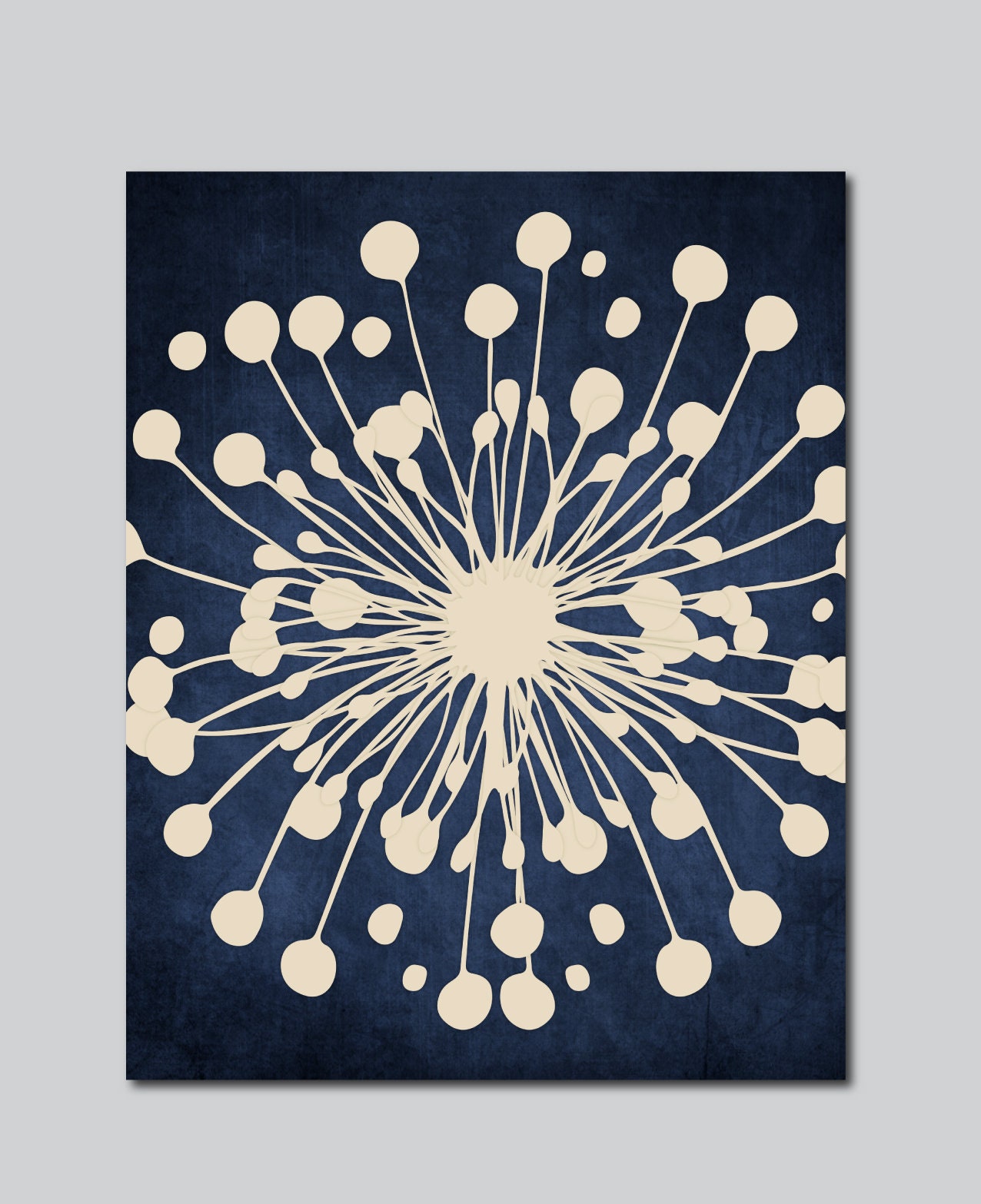 Navy Blue Sand Abstract Floral Dandelion Art Prints Modern | Etsy