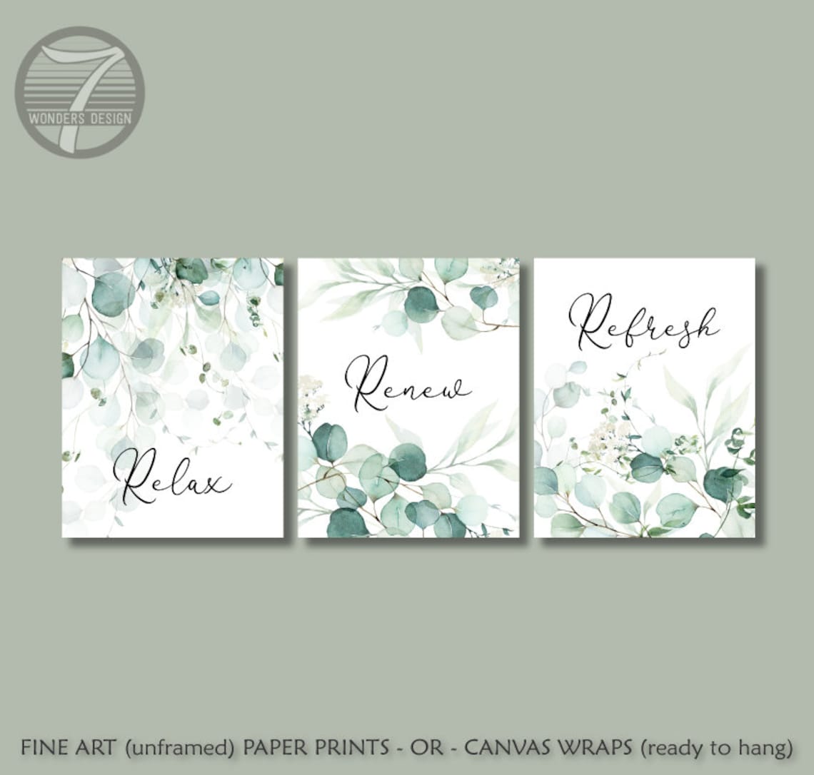 Watercolor Botanical Bathroom Art Floral Wall Decor Relax - Etsy