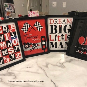 Boys Dream Big, Alphabet, Race Car Theme Wall Art Personalized Prints ...