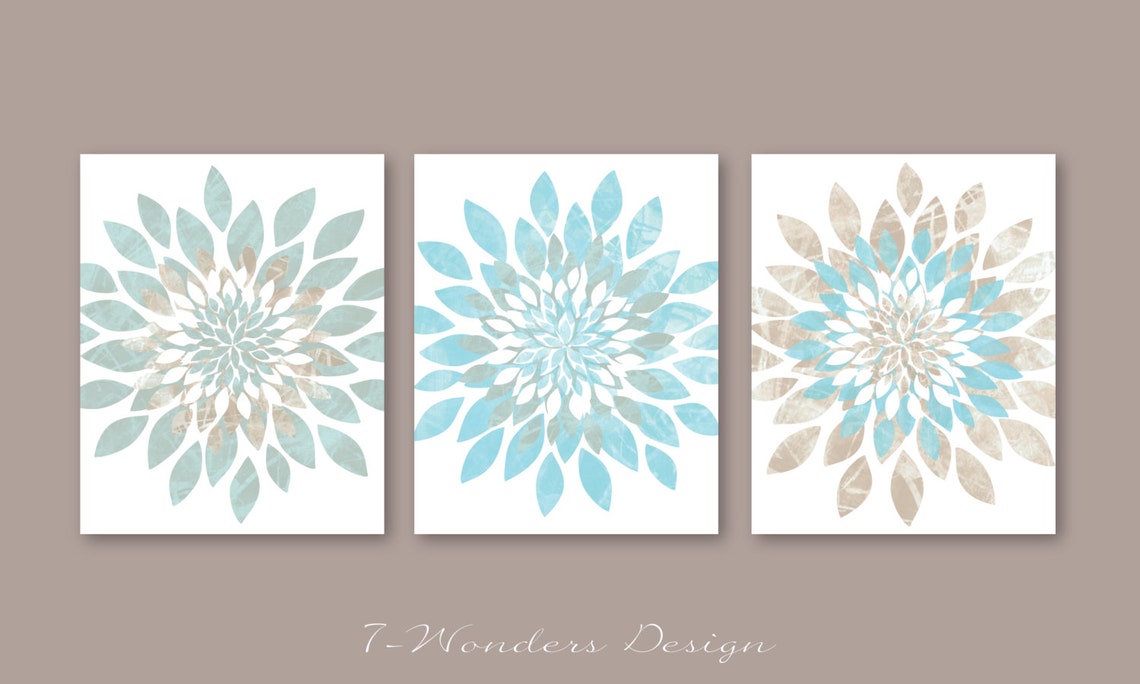 Modern Flower Bursts Ocean Beach Colors Fine Art Print Aqua - Etsy