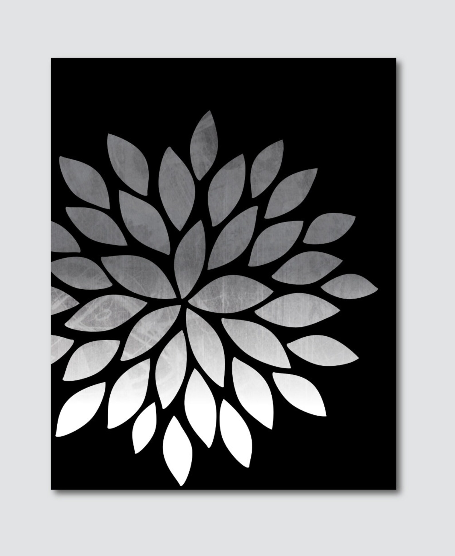Modern Flower Burst Distressed Art Prints Fine Art Black Gray | Etsy