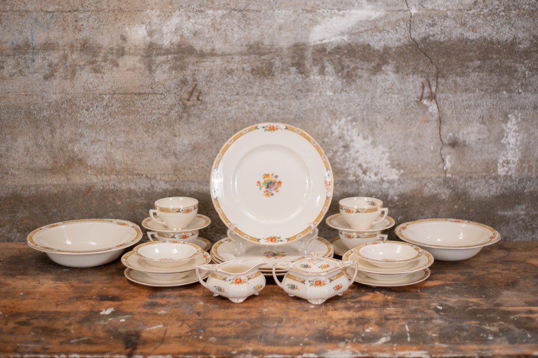 Vintage Grindley Sheraton Ivory China Dinnerware Set: 25-piece Art Deco ...