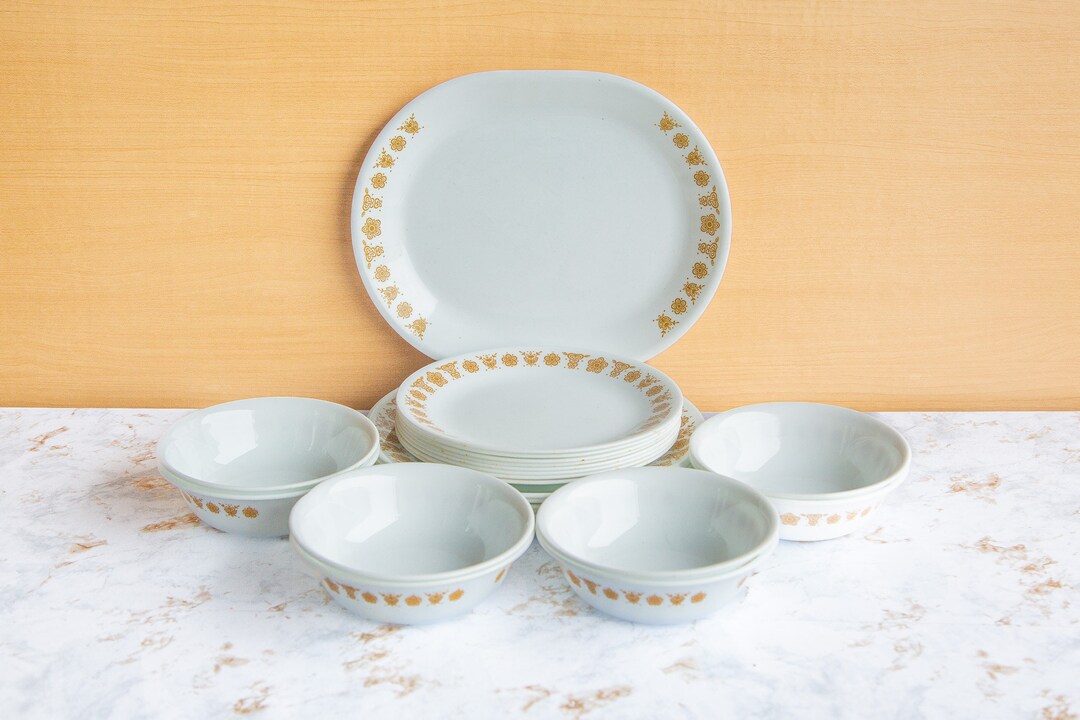 Vintage Corelle Butterfly Gold Dinnerware Set for 8, No Cups, Pyrex ...