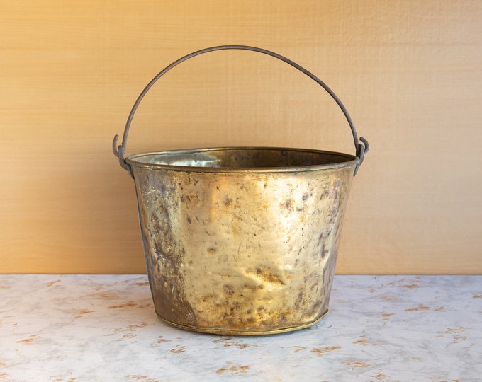 Vintage Large Solid Brass Bucket With Handle, Firewood Holder, Hearth ...