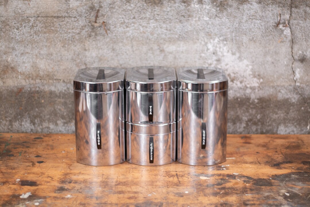 Vintage Kromex Stainless Steel Canister Set: Mid-century Kitchen ...