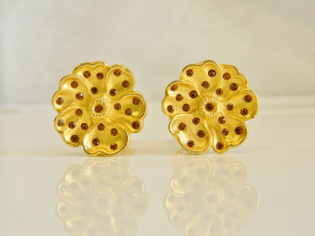 Vintage 1980s Mish Tworkowski Smoked Topaz Rhinestone Flower Clip ...