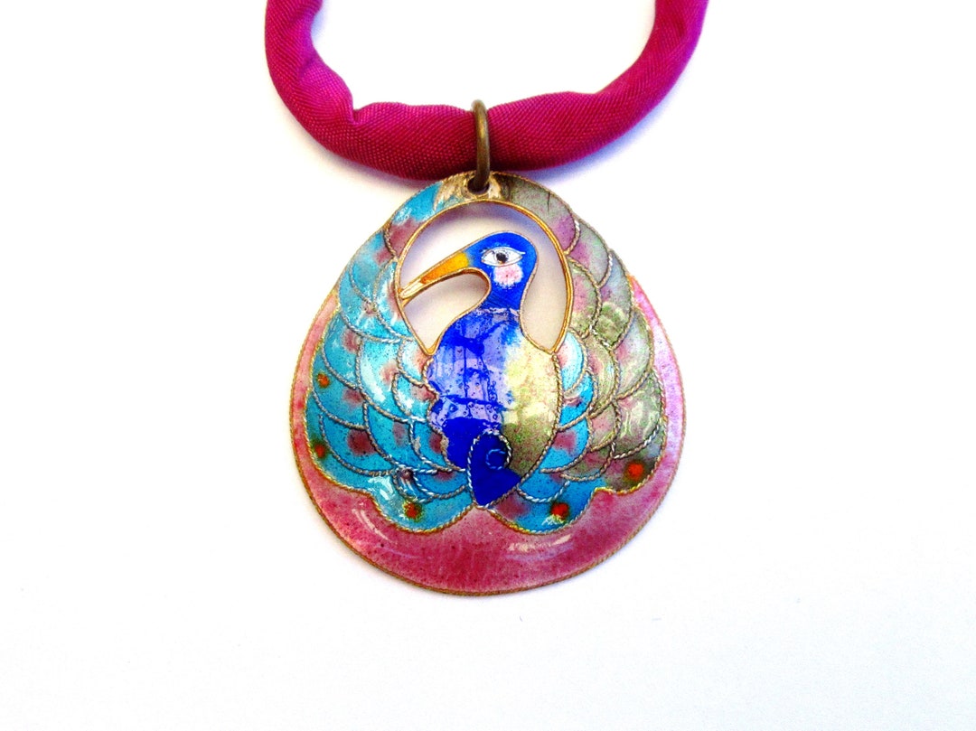 Vintage Laurel Burch 1970s Cloisonné Enamel Crane Bird Kamon Japanese ...