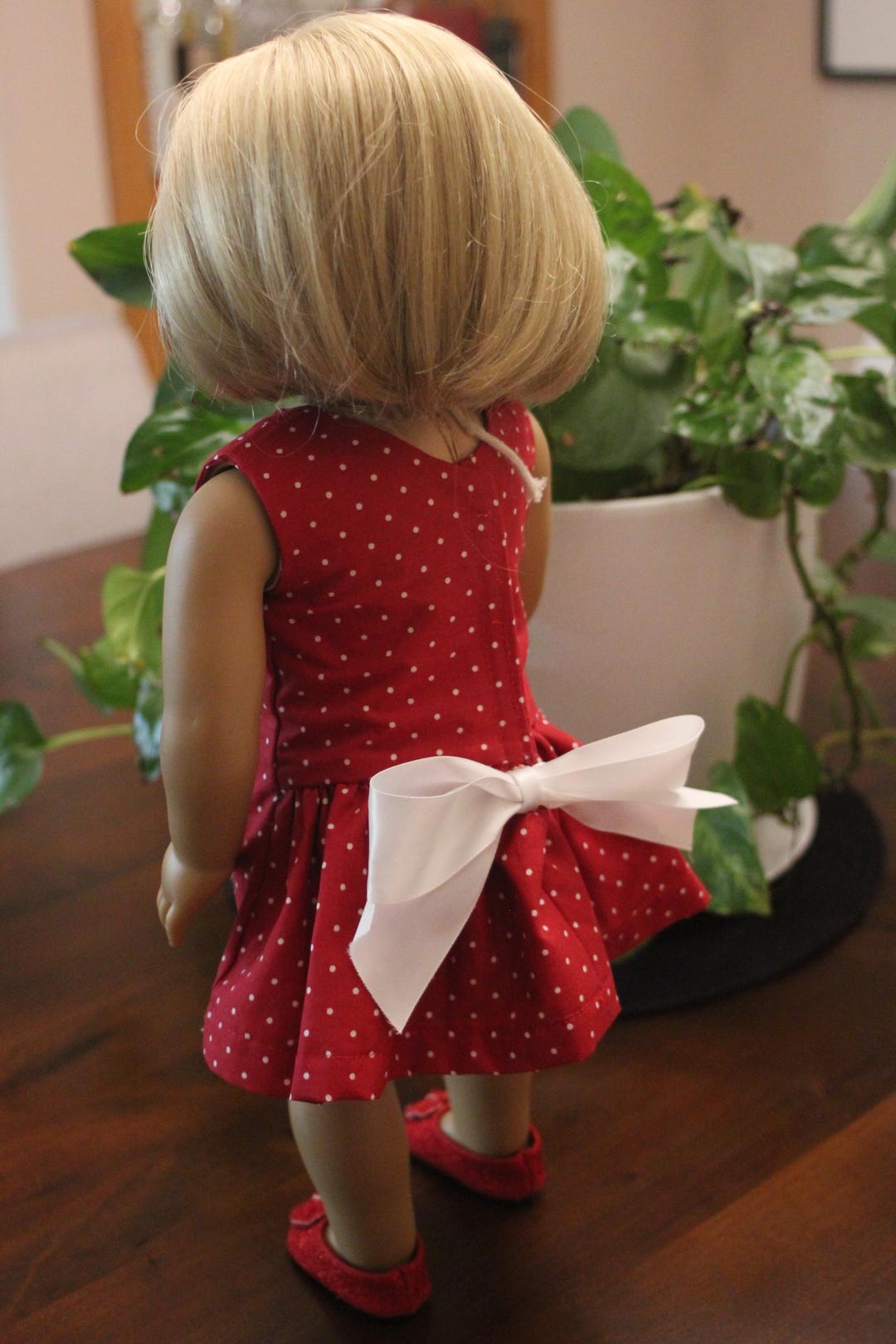Red and White Polka Dot Dress With White Satin Bow for 18" Dolls, Fits ...
