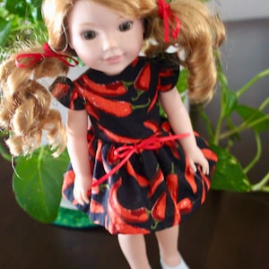 Chili Pepper Doll Dress and Bloomers, Fits Wellie Wisher and 14-15 Inch ...