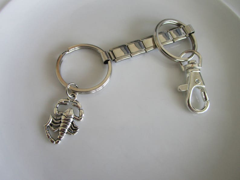 Scorpion silver tone charm key chain square chain key chain | Etsy
