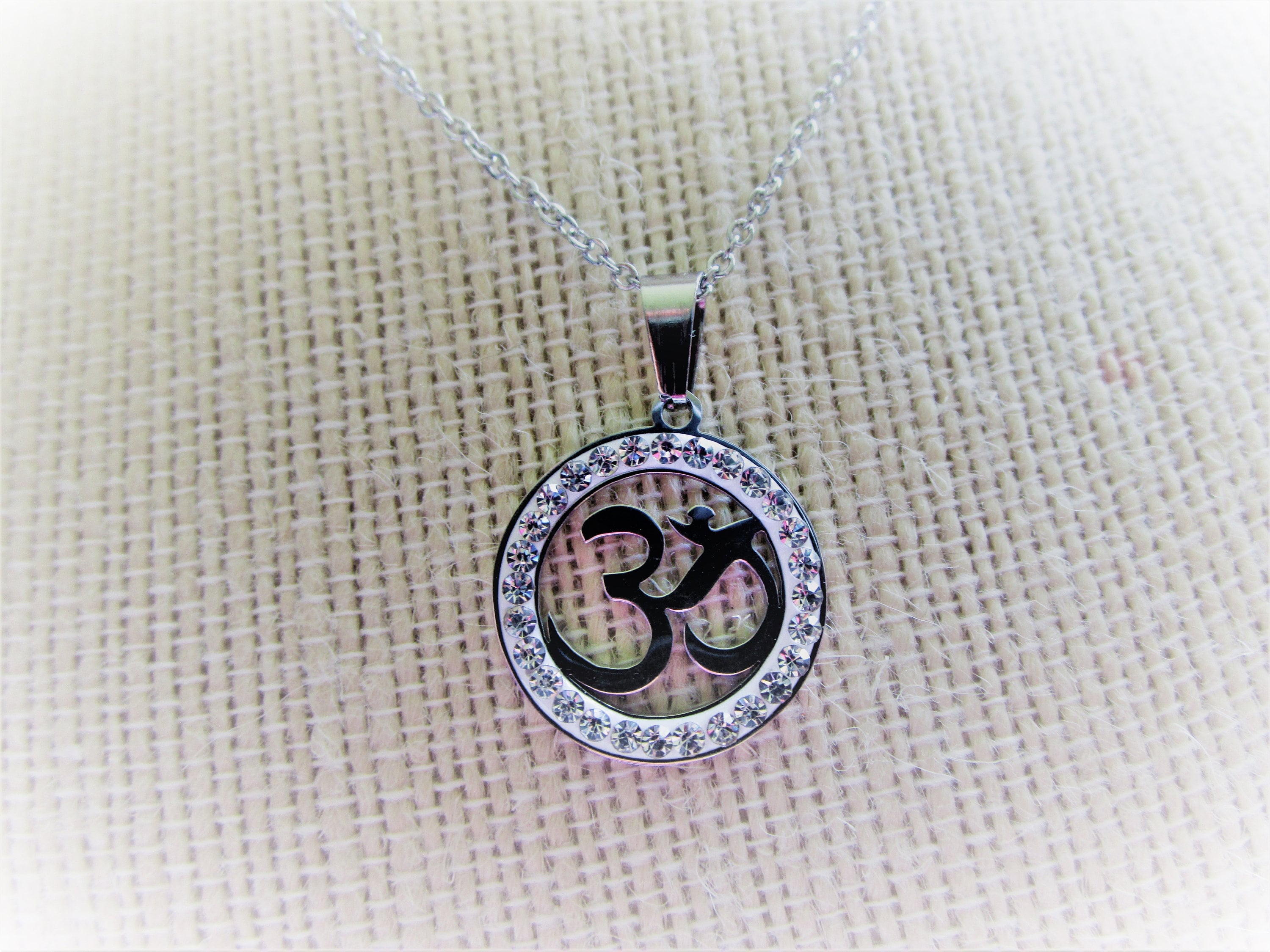 Ohm Symbol Pendant - Round Bejeweled Ohm Symbol Pendant - Stainless ...