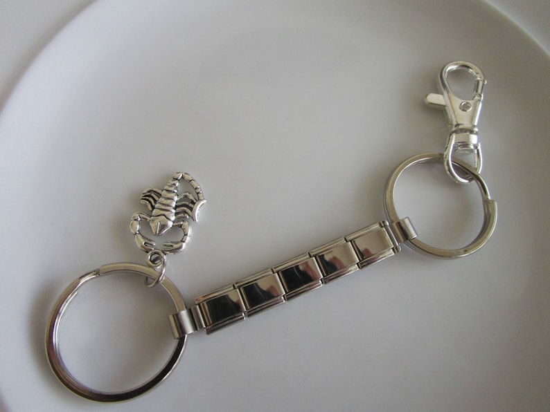 Scorpion silver tone charm key chain square chain key chain | Etsy