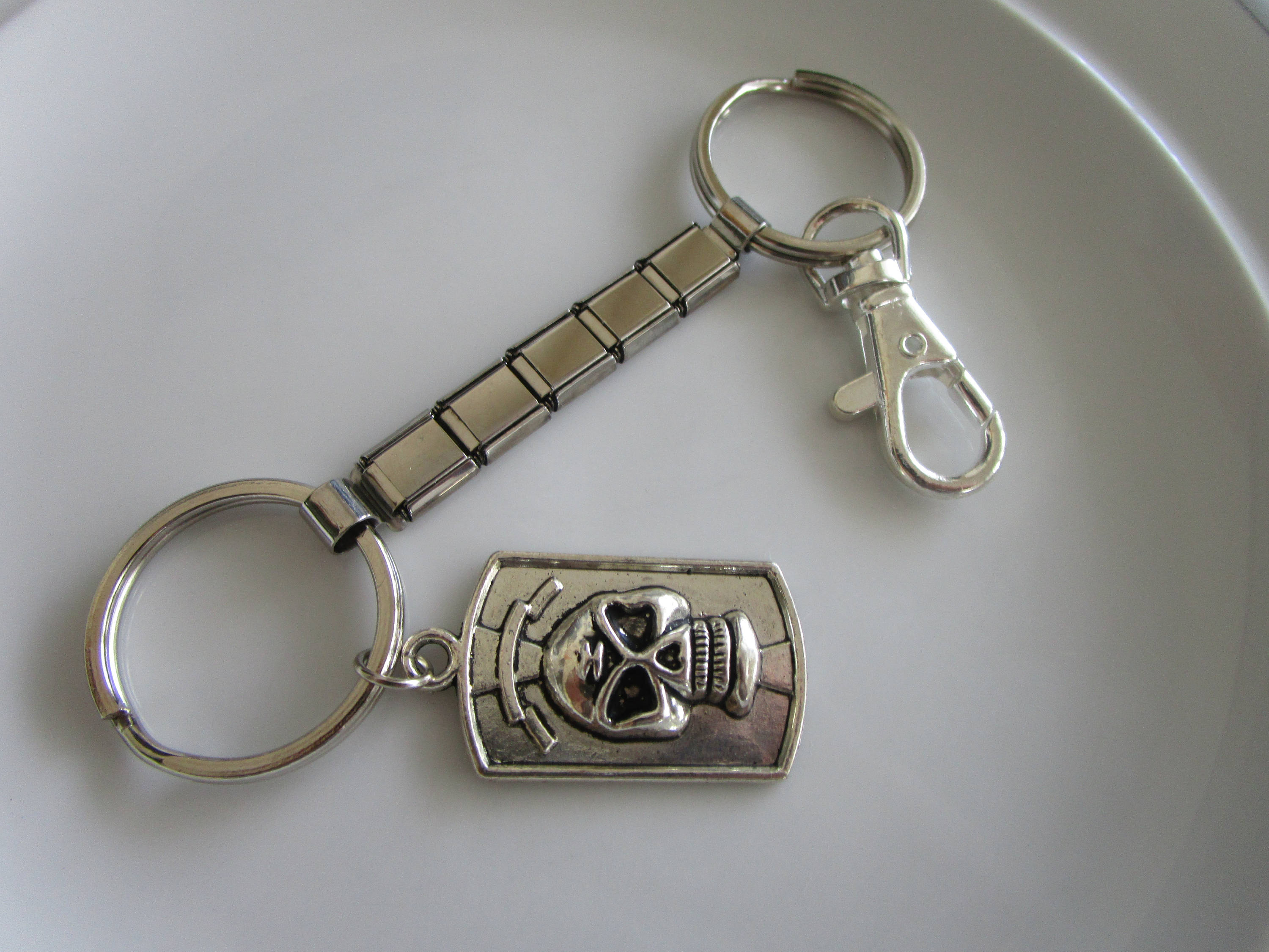 Biker Style Silver Tone Skull Skeleton Charm Key Chain - Etsy Canada