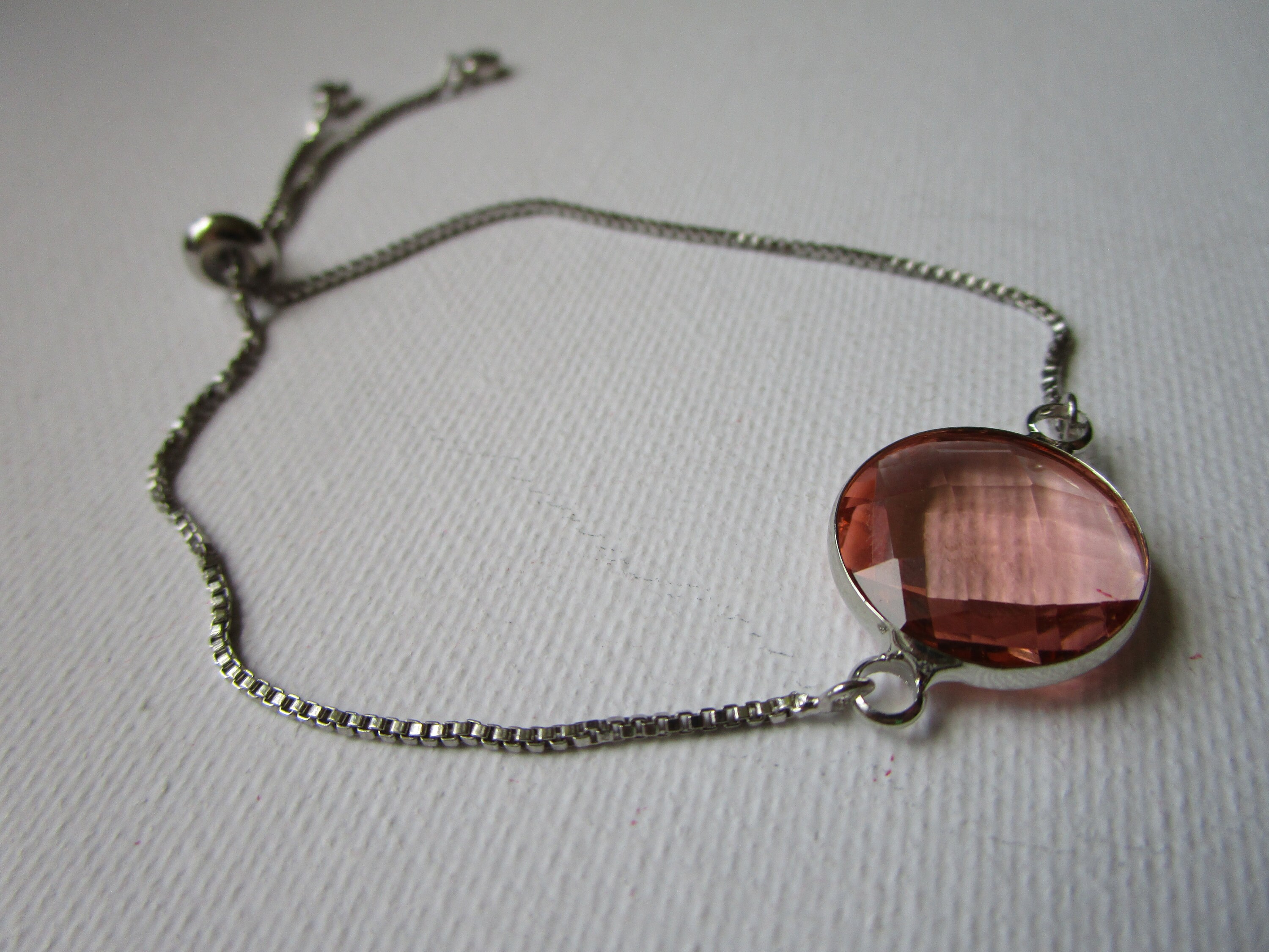 Silver Tone Pink Clear Glass Charm Chain Bracelet Silver - Etsy Canada