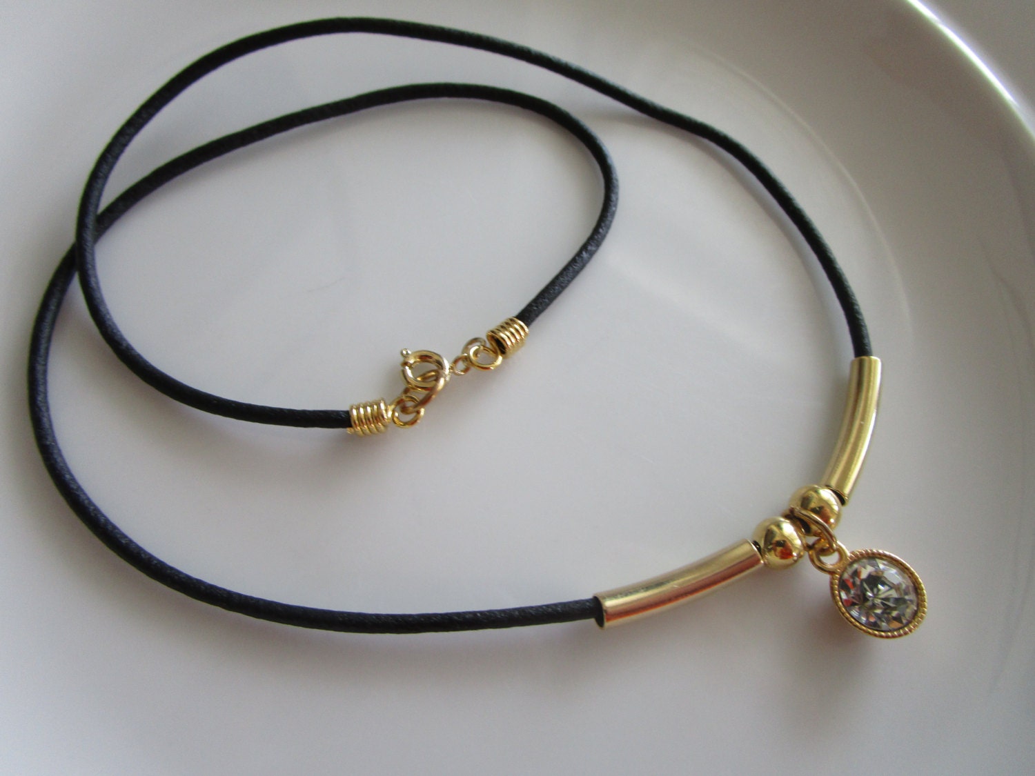 Black Rubber Cord Necklace Chain Round Gold tone clasp 3mm | Etsy