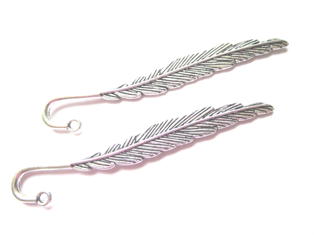 2 Carved Silver Tone Feather Book Mark Blanks - Metal Beading Bookmarks ...