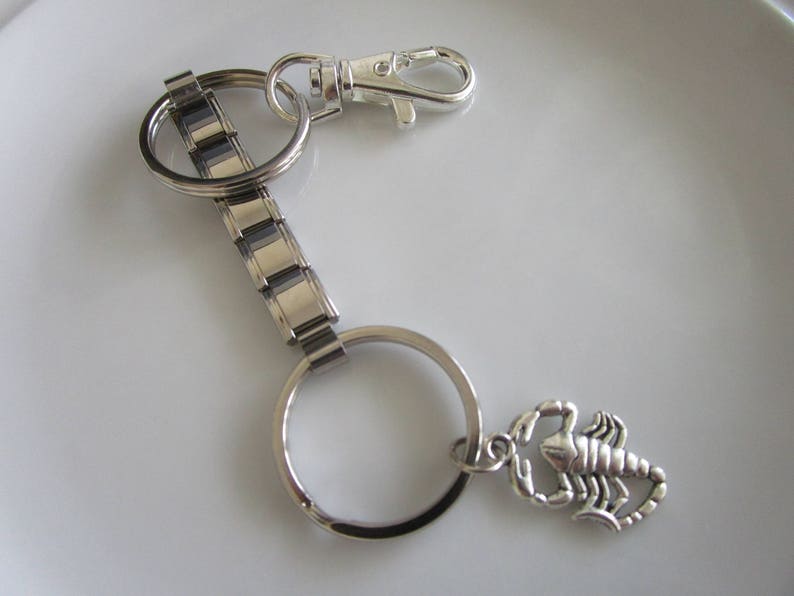 Scorpion silver tone charm key chain square chain key chain | Etsy