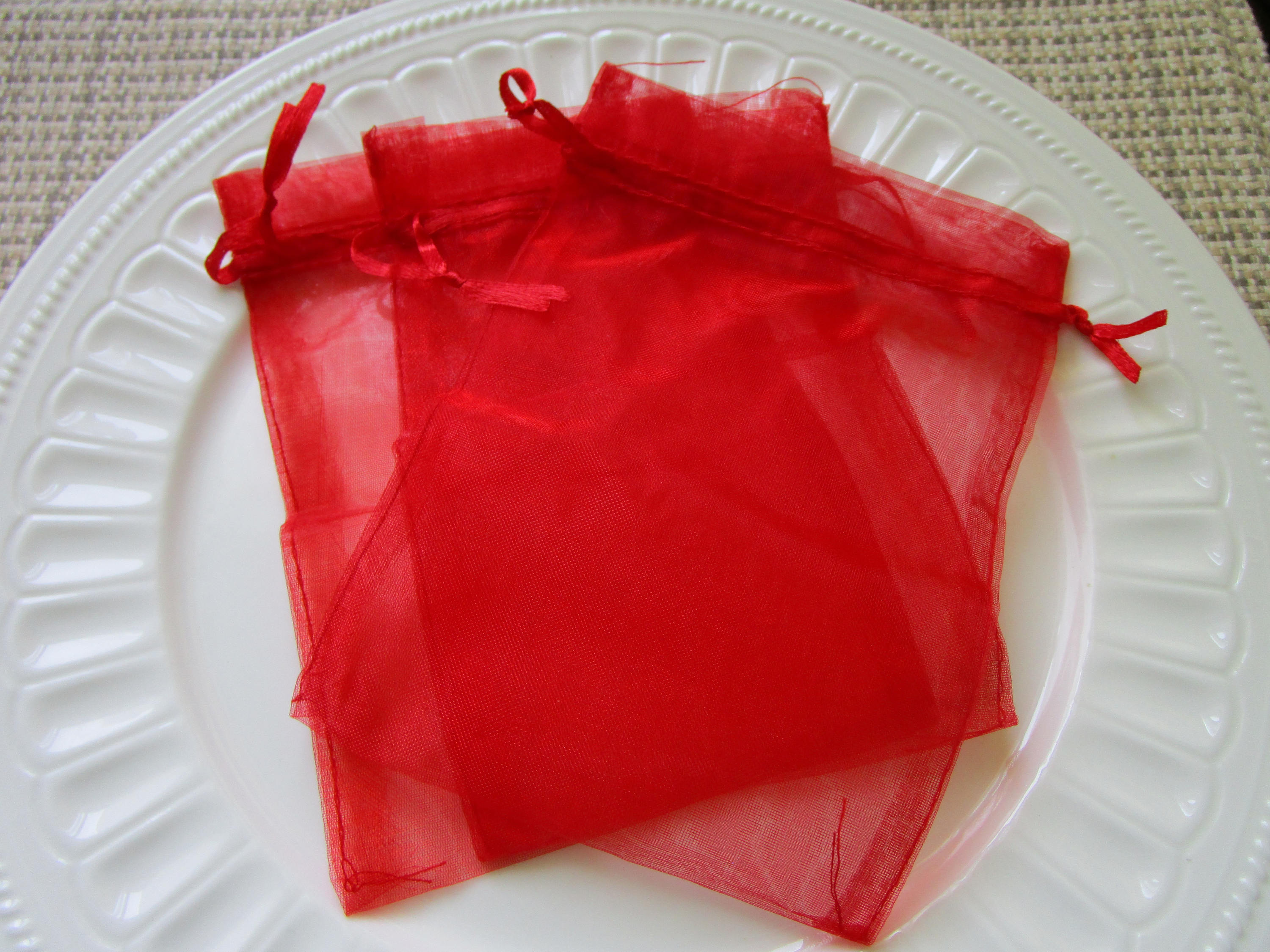 Deep Red Organza Gift Pouch - Red Small Bag - Mini Wedding Favor ...