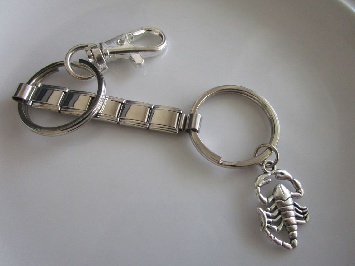 Scorpion Silver Tone Charm Key Chain Square Chain Key Chain - Etsy