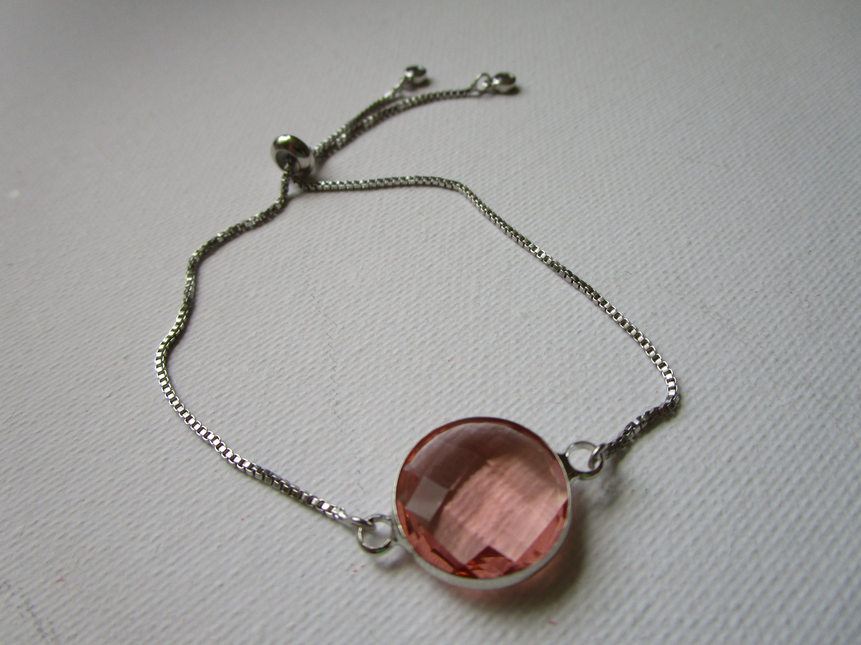 Silver Tone Pink Clear Glass Charm Chain Bracelet Silver - Etsy Canada