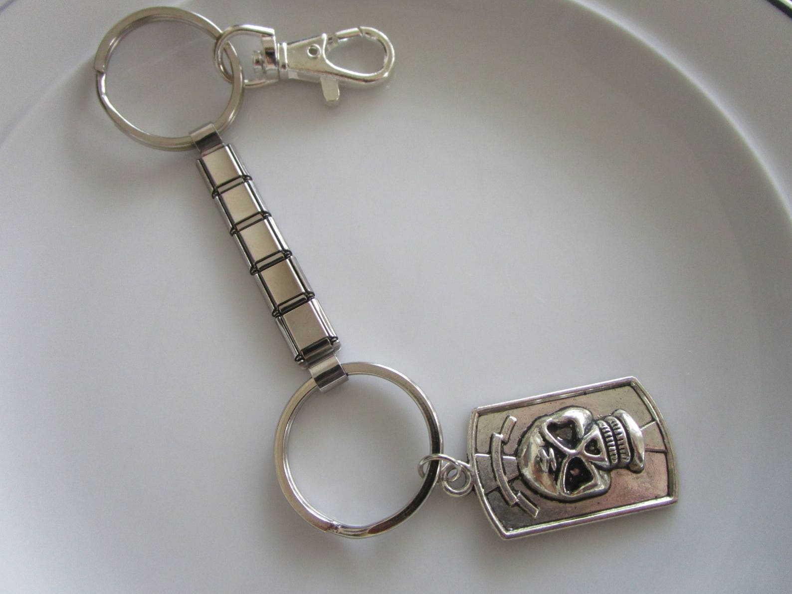 Biker Style Silver Tone Skull Skeleton Charm Key Chain - Etsy Canada