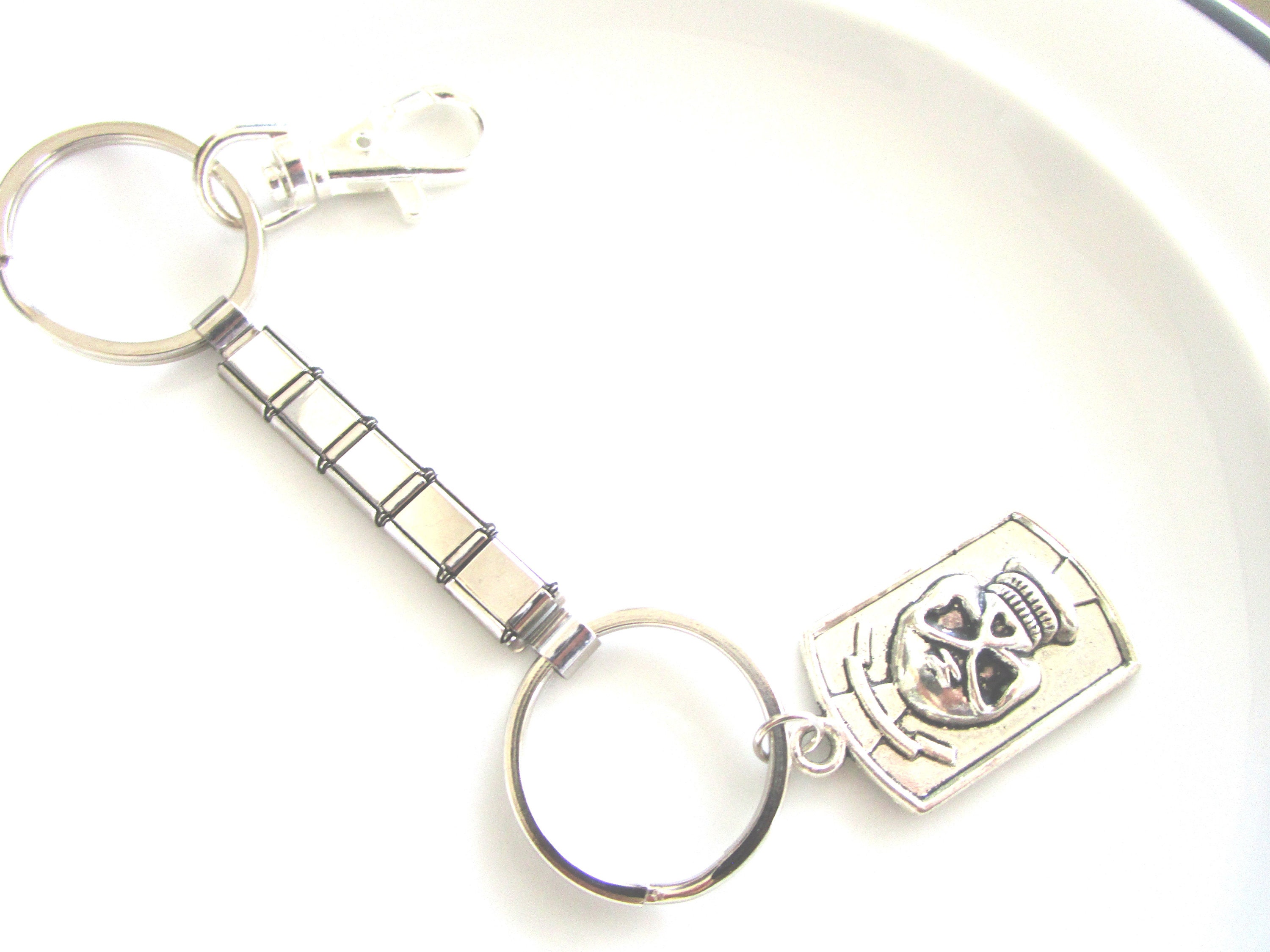 Biker Style Silver Tone Skull Skeleton Charm Key Chain - Etsy Canada