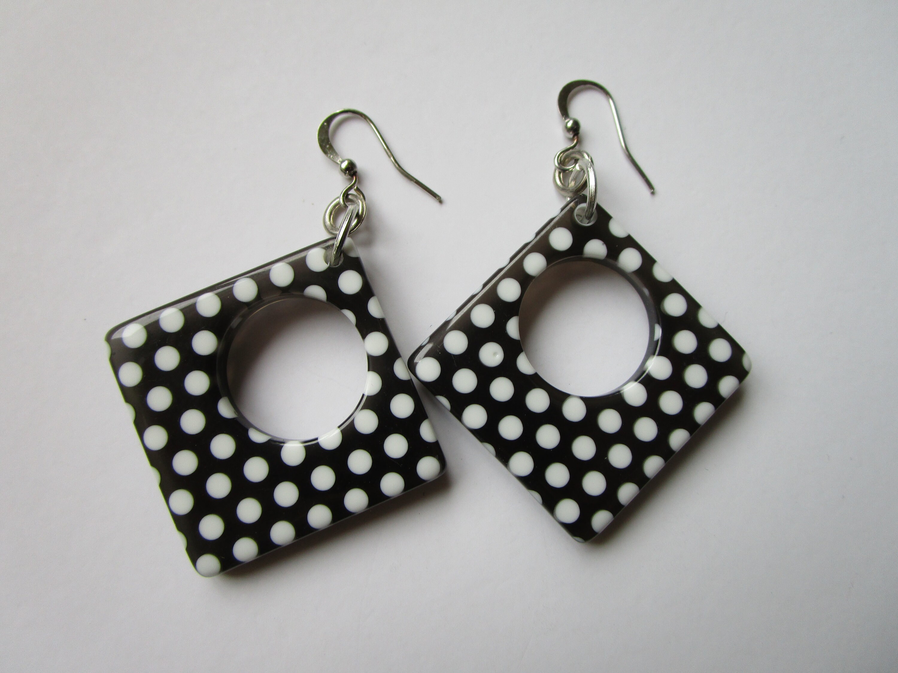 Square Polka Dot Earring, Polka Dot Dangle, Polka Dot Earring, Square Dot Earring, Square Dangle ...