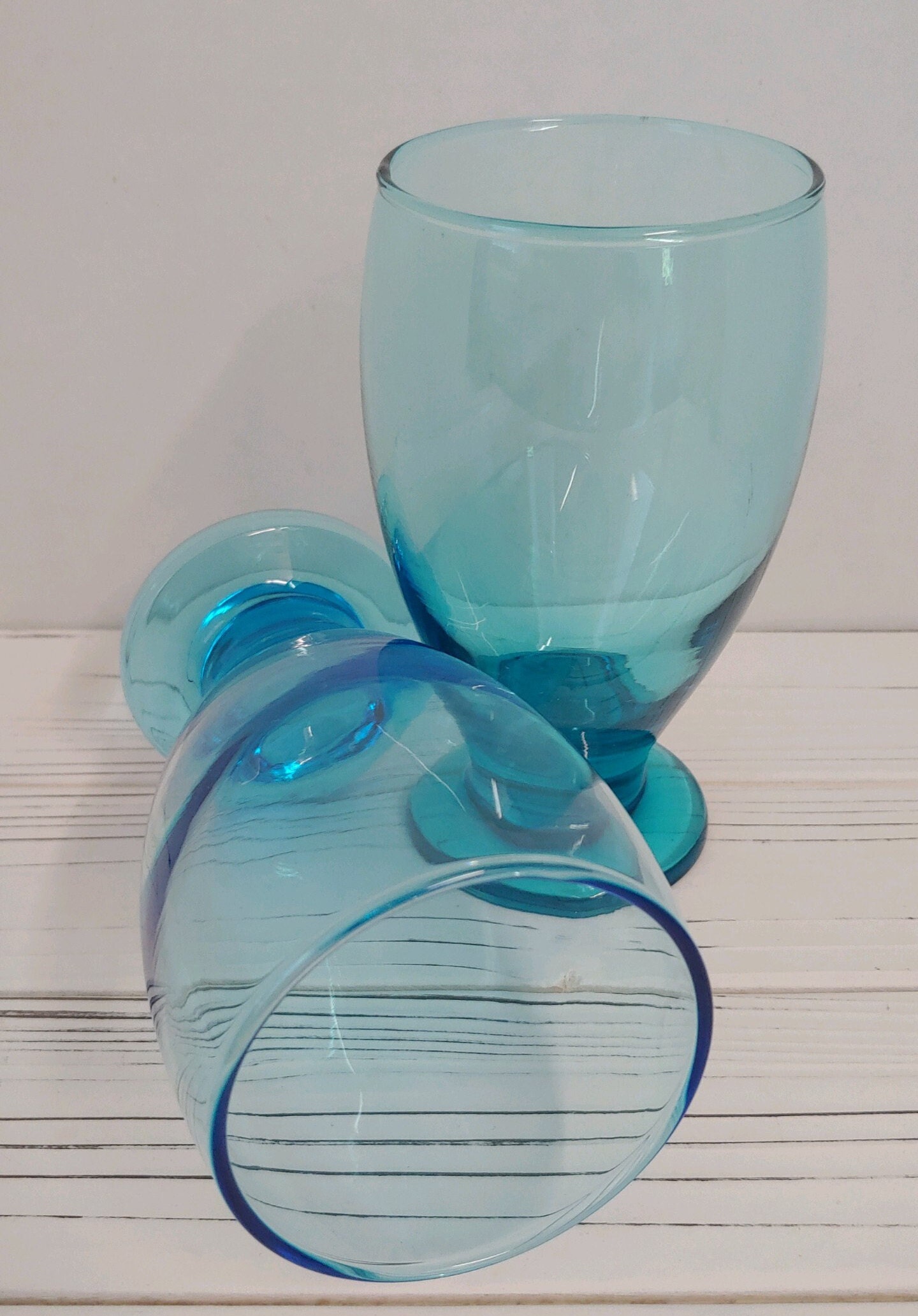 Vintage Cristal Lexington Footed Water Goblets Sky Blue - Etsy
