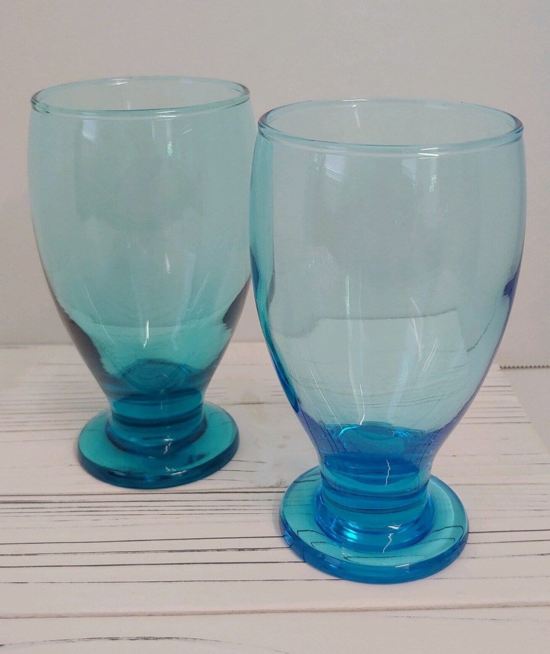 Vintage Cristal Lexington Footed Water Goblets Sky Blue Aquamarine Blue ...